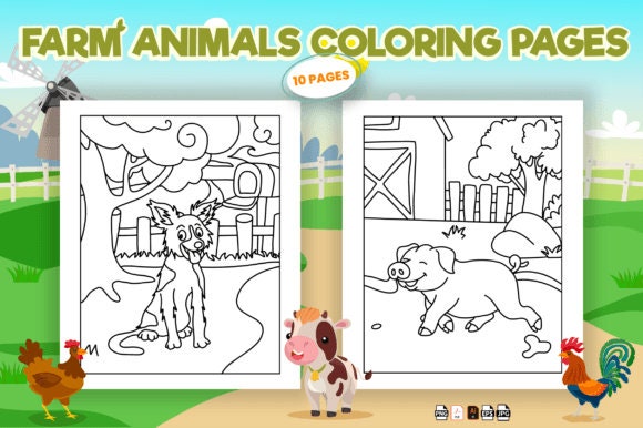 FARM ANIMALS KIDS Coloring Book Instant Download 10 Pages Activities ...