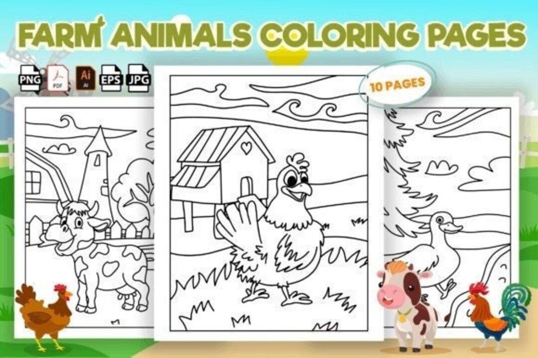 FARM ANIMALS KIDS Coloring Book Instant Download 10 Pages - Etsy