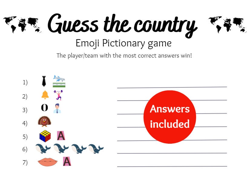 Party Wedding Games Fun Country Emoji Pictionary Guess Game Road Trip ...