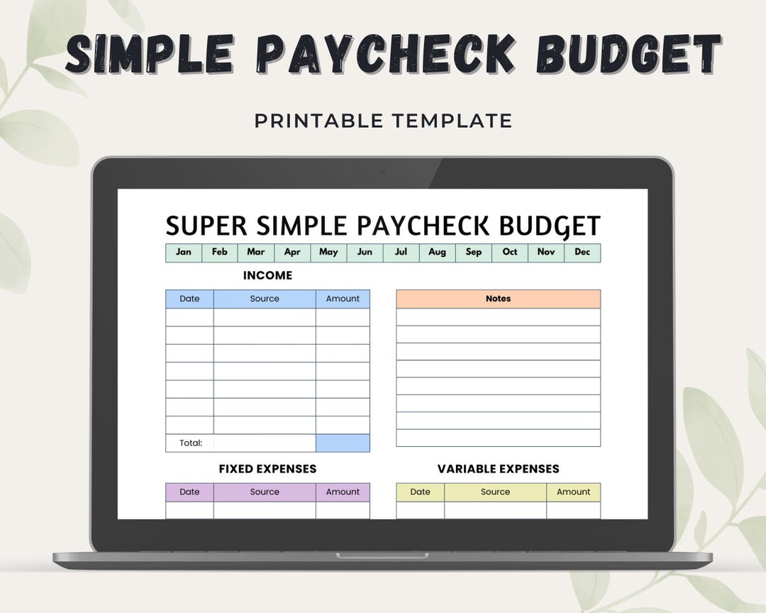Super Simple Paycheck Budget Undated Easy Planner Finance Tracker ...