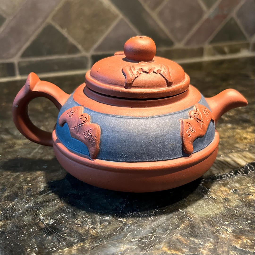 Vintage Yixing Teapot: Signed Zisha Clay Teapot With Bats - Etsy