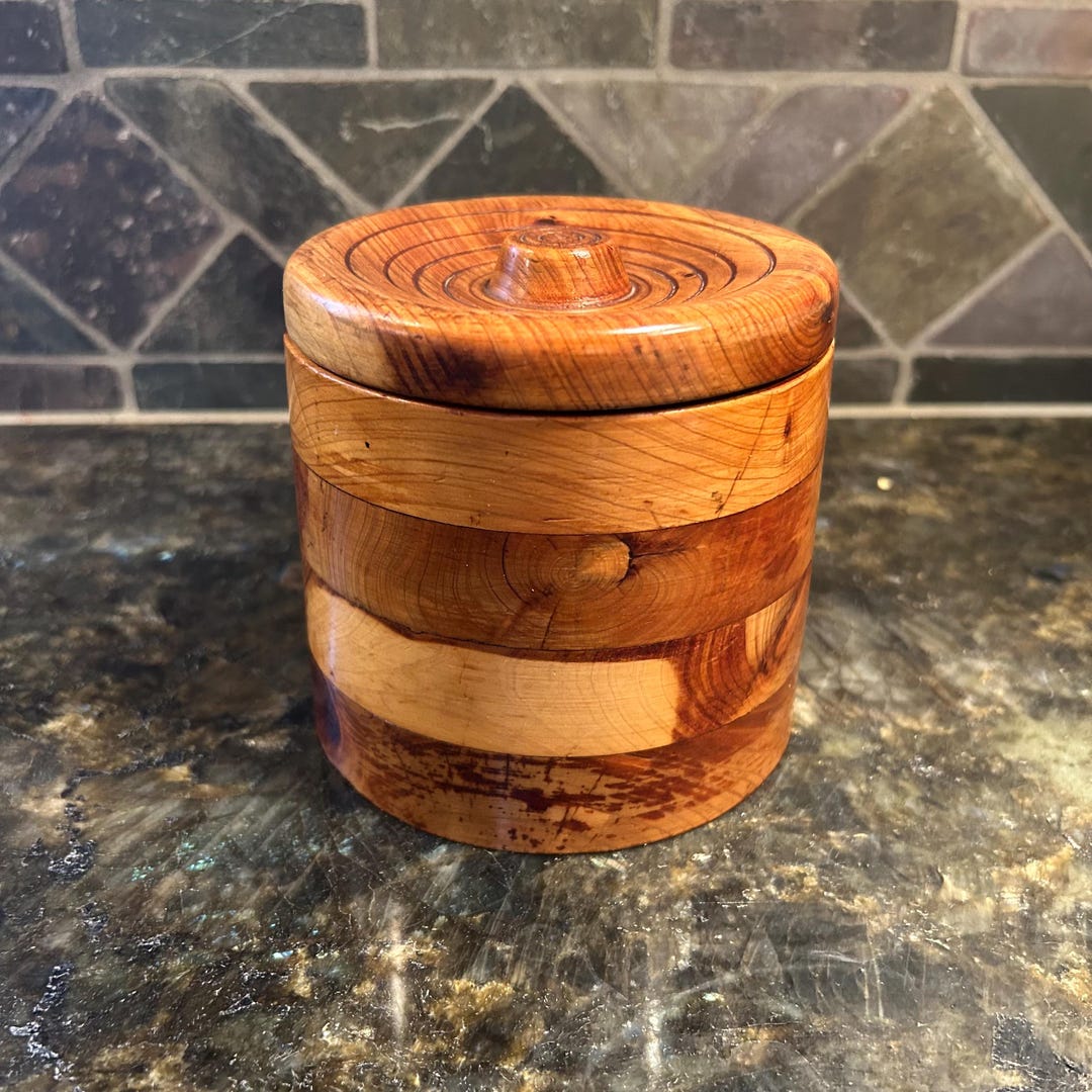 Vintage Handmade Wooden Turned Round Trinket Box With Lid - Etsy