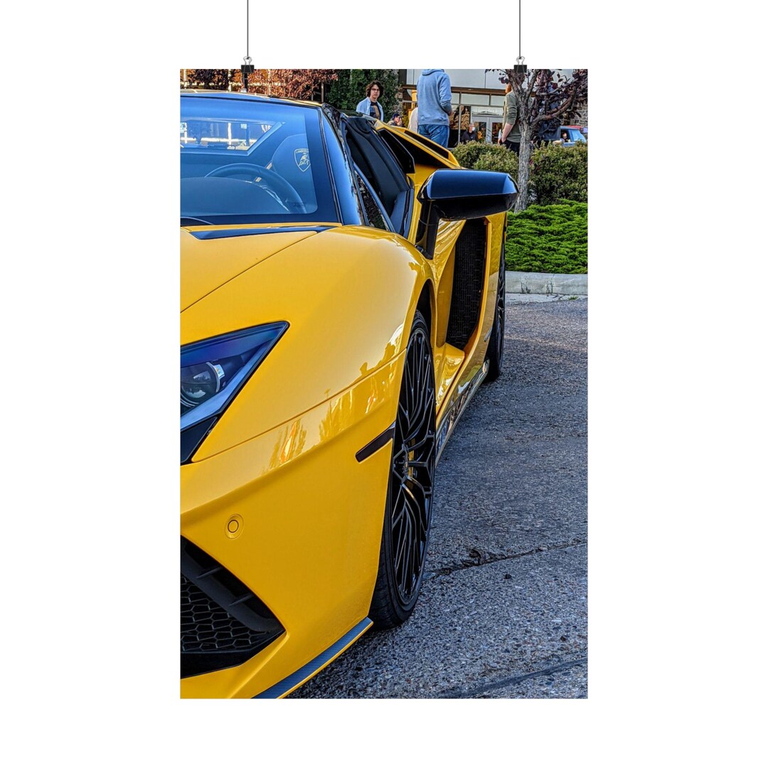 Vertical Car Poster, Yellow Lamborghini Aventador Print, Automotive ...