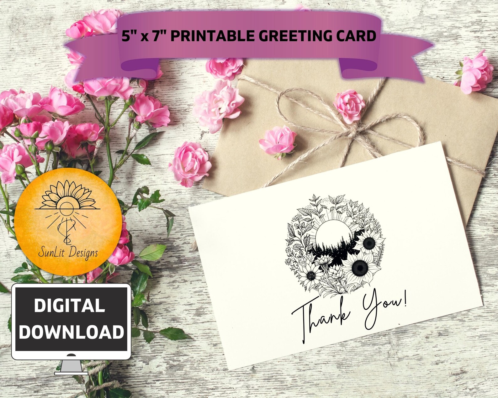 Digital Download Thank You Card Design Printable Card Design DIY Card ...
