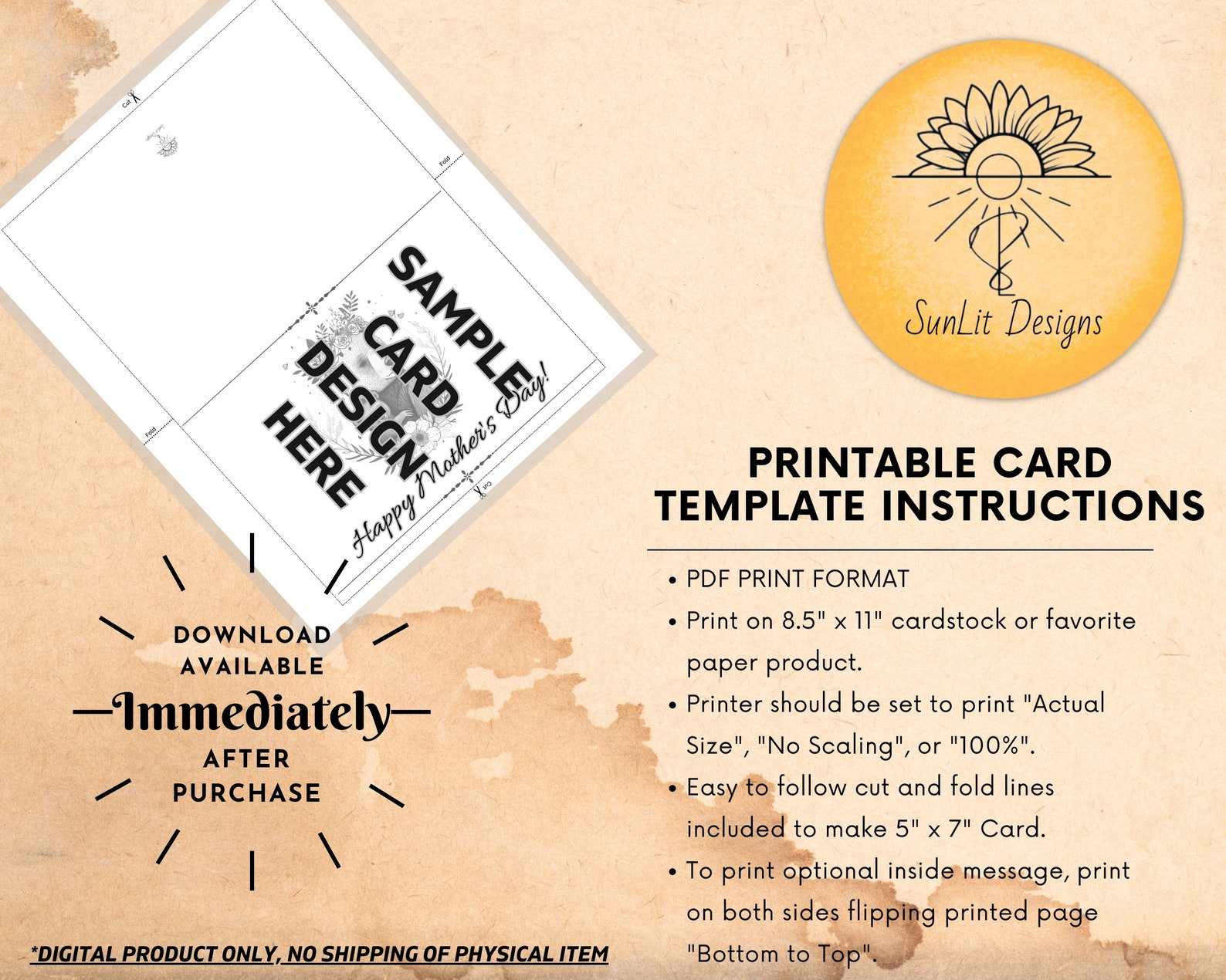 Digital Download Thank You Card Design Printable Card Design DIY Card ...