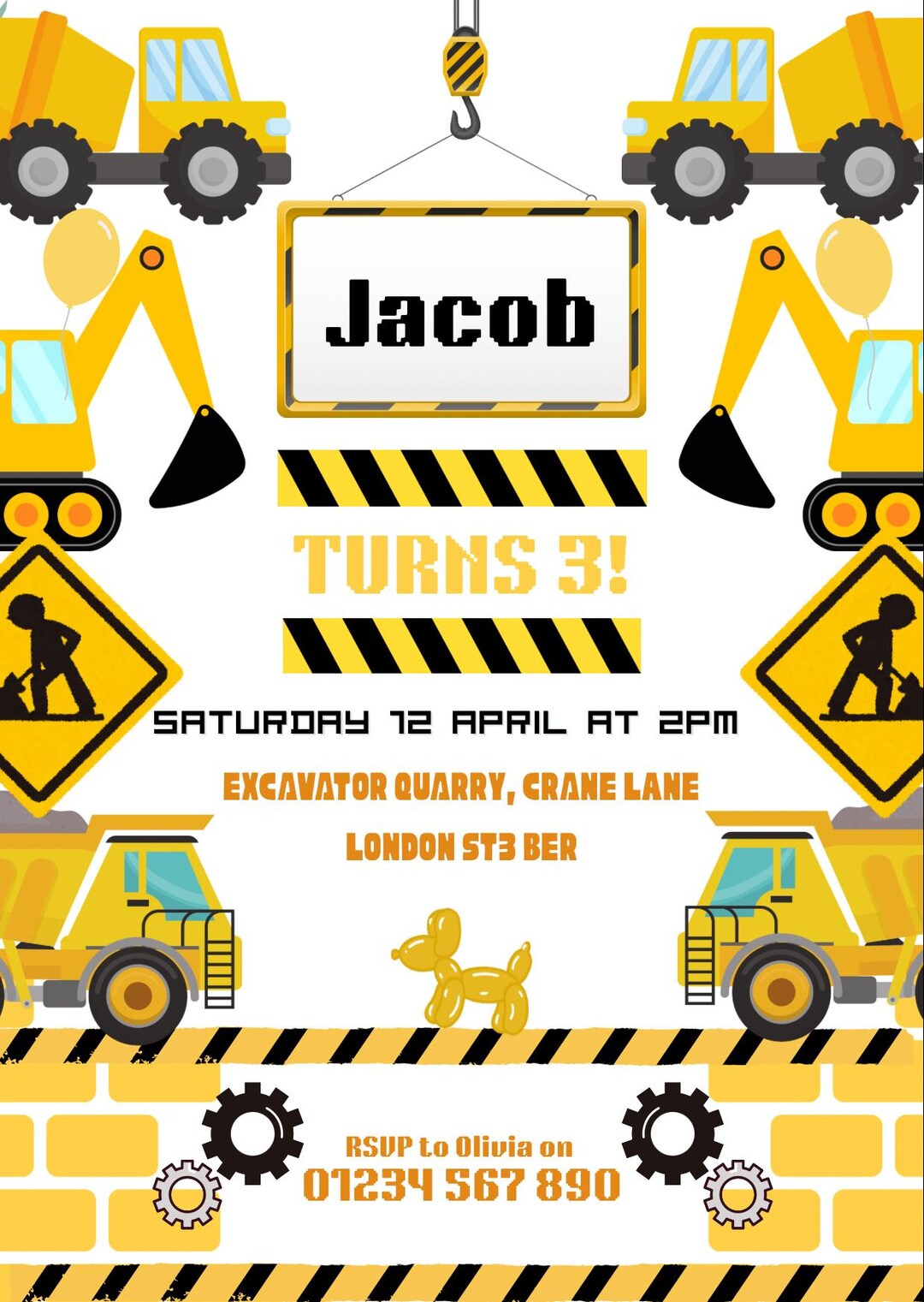 Construction Birthday Invitation: Digger Truck Party (digital Download ...