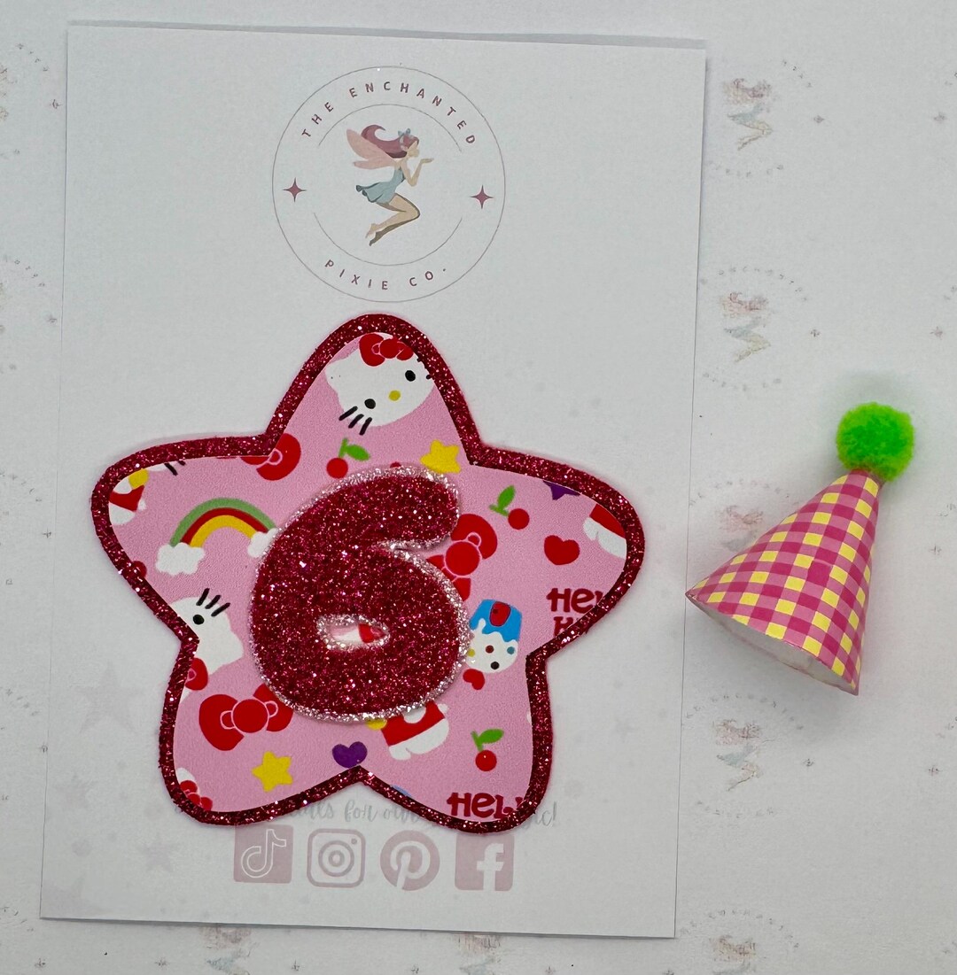 Custom Hello Kitty Badge - Personalised Glitter Felt Star Badge - Kids ...