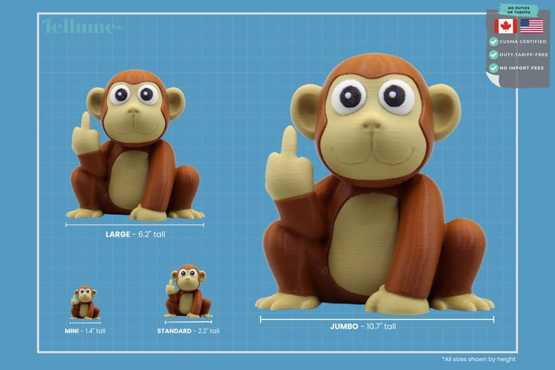 Monkey Middle Finger Figurine – Funny 3D Printed Monkey Gift – Rude ...