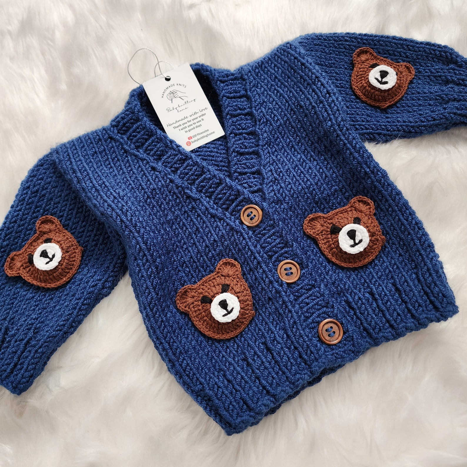 Handmade Knitted Baby Cardigan: 3D Teddy Bear Motif - Etsy