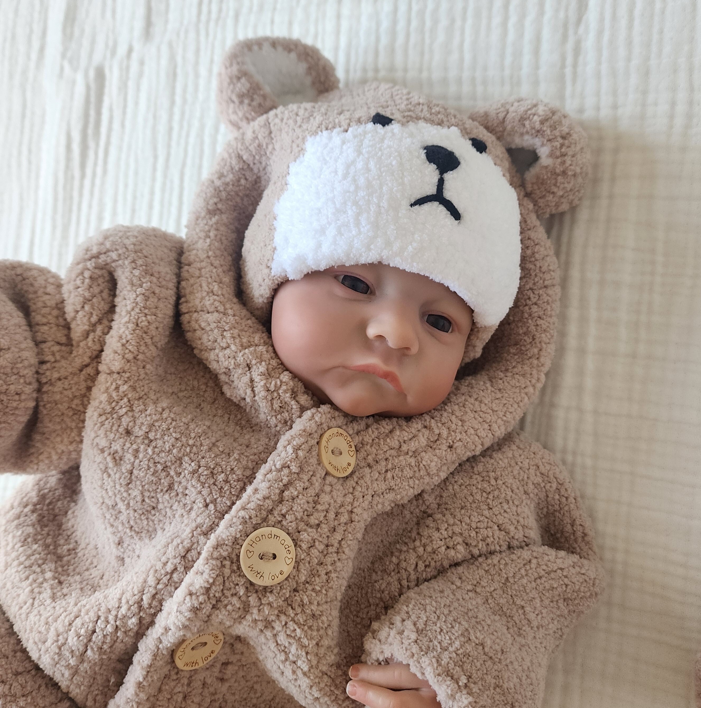 Bear Brown Baby Romper, Knit Newborn Outfit With Beanie, Animal Toddler ...