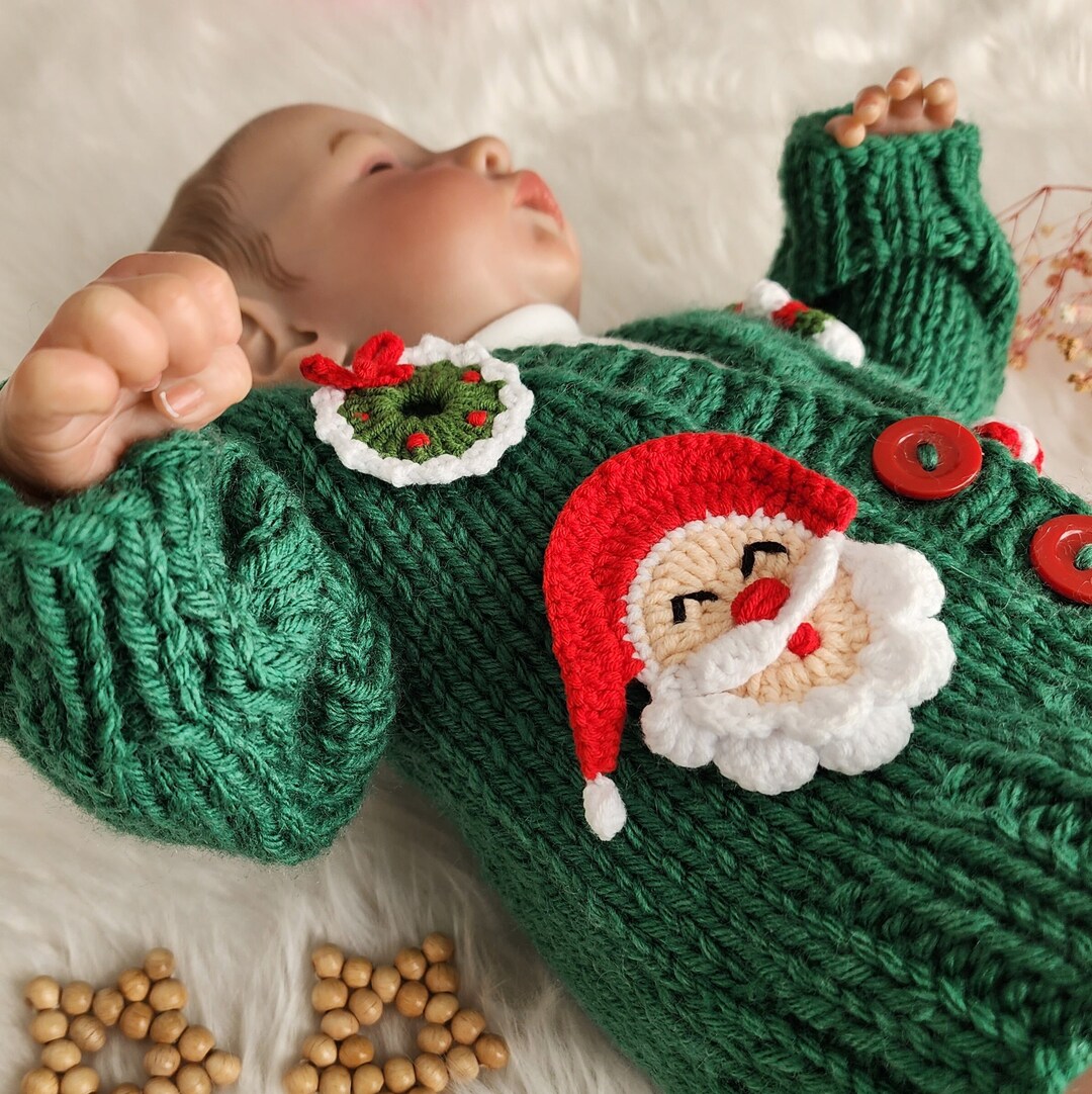 Baby Christmas Knit Cardigan, 3D Christmas Figures Embroidered, Baby ...