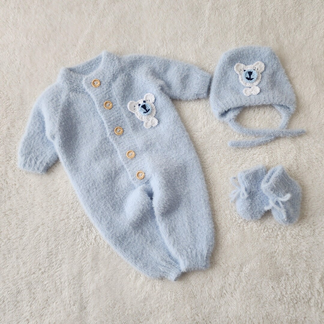 Hand-knitted Teddy Bear Baby Clothes Set: Fluffy Newborn Outfit - Etsy