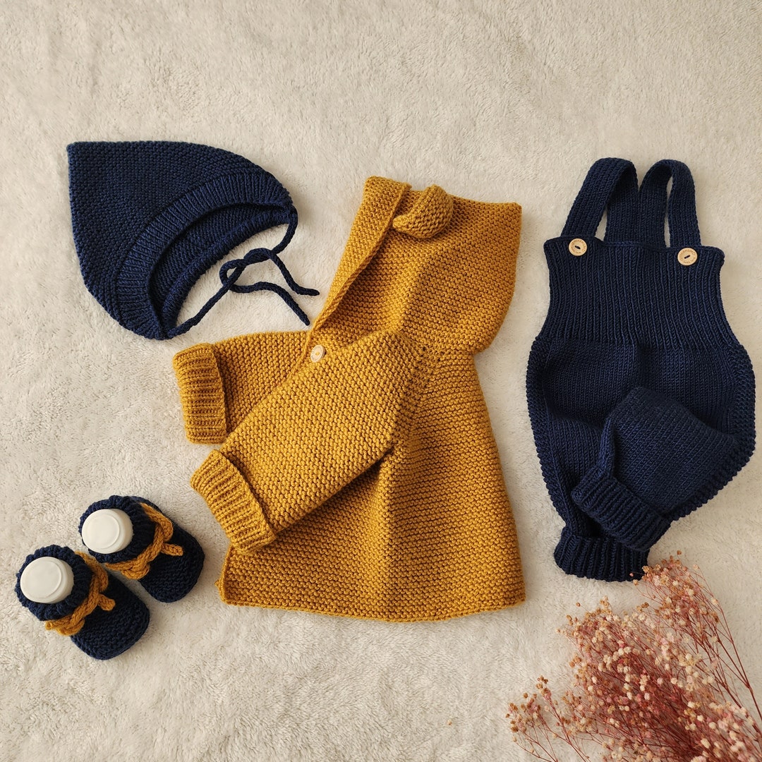 Hand Knitted Baby Set of 4 Cute Baby Clothes Knitted Baby Suspender ...