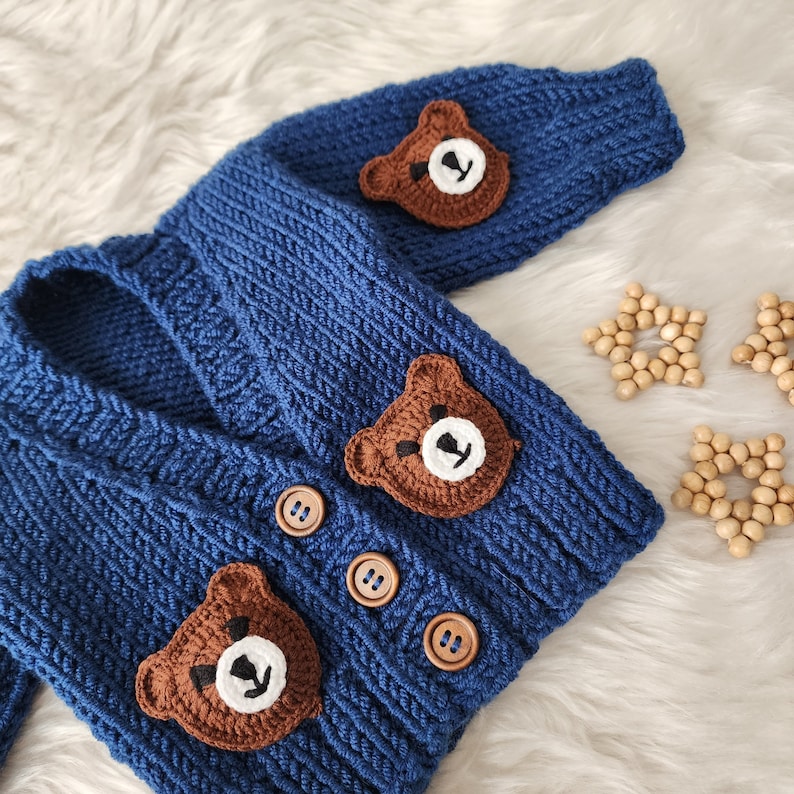 Handmade Knitted Baby Cardigan: 3D Teddy Bear Motif - Etsy