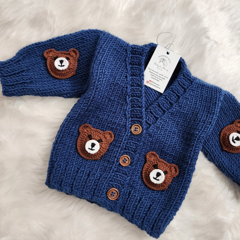 Handmade Knitted Baby Cardigan: 3D Teddy Bear Motif - Etsy