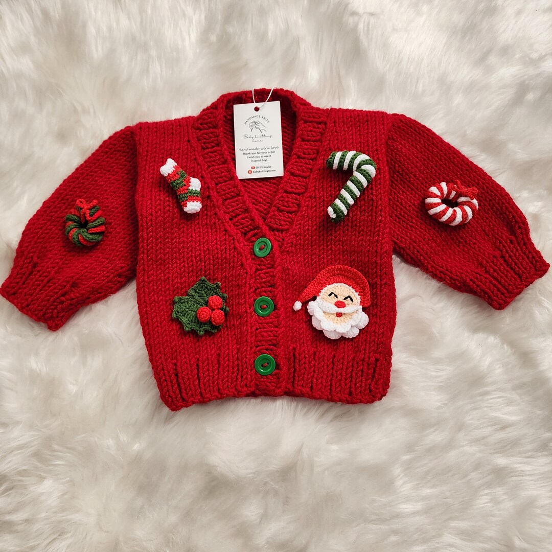 Christmas Crochet Baby Cardigan, Santa Claus Sweater for Newborn ...