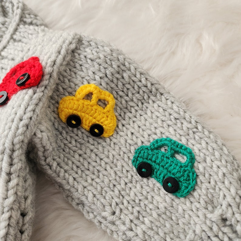 Colorful Car Embroidered Baby Cardigan, Gray Newborn Knit Sweater ...