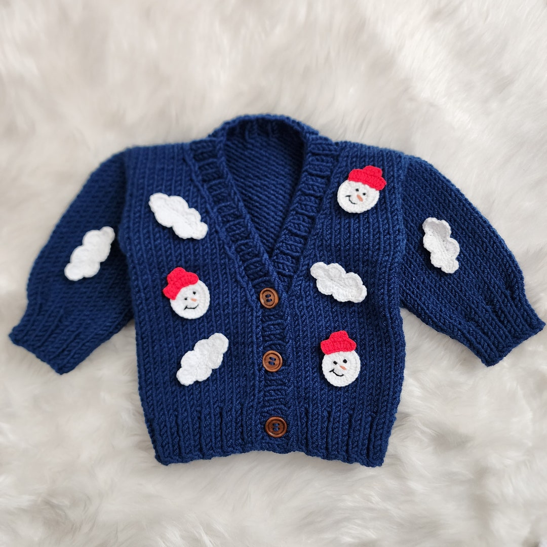Snowman Embroidered Baby Cardigan Newborn Cloud Sweater - Etsy