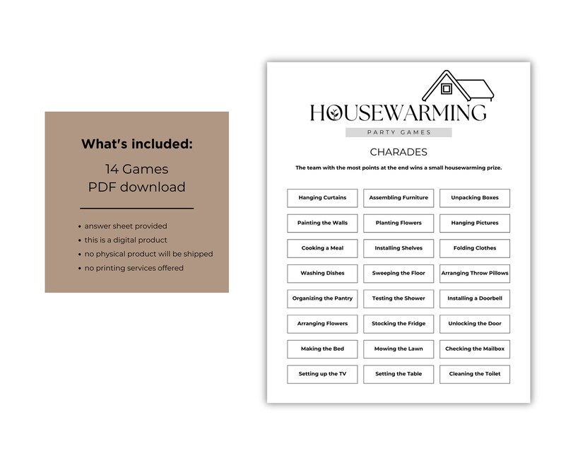 Printable Housewarming Party Game Bundle, Game Night, House Party ...