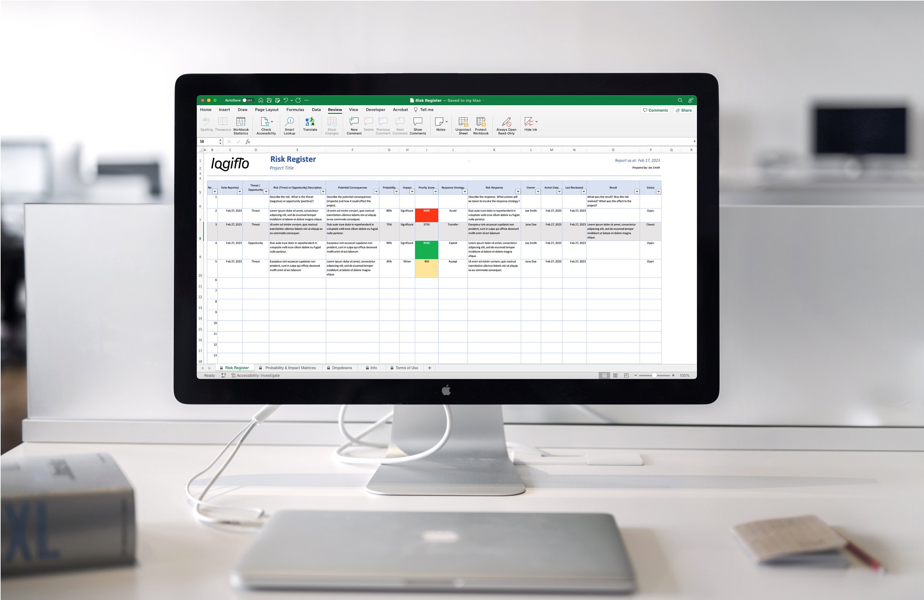 Project Risk Register Template | Risk Log | Microsoft Office | Excel ...