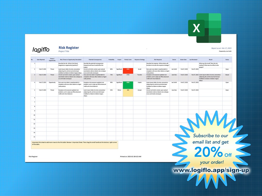 Project Risk Register Template | Risk Log | Microsoft Office | Excel ...