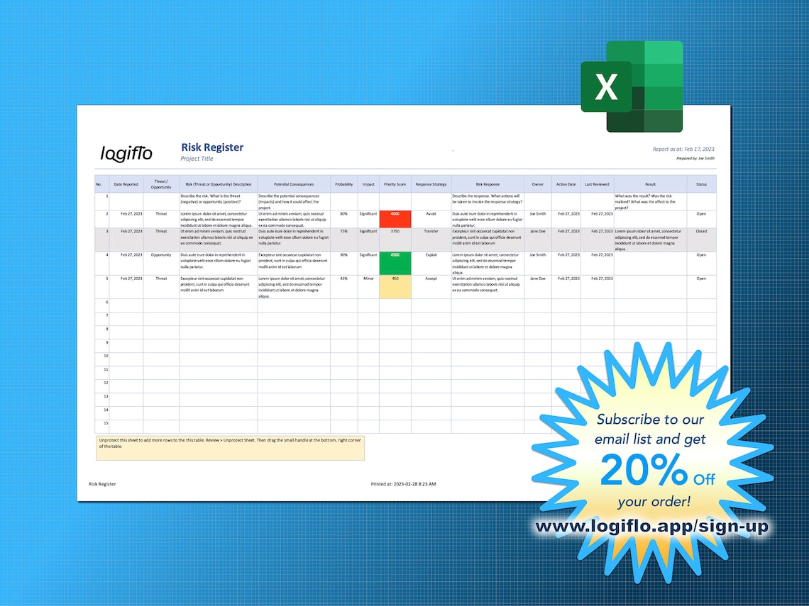 Project Risk Register Template | Risk Log | Microsoft Office | Excel ...