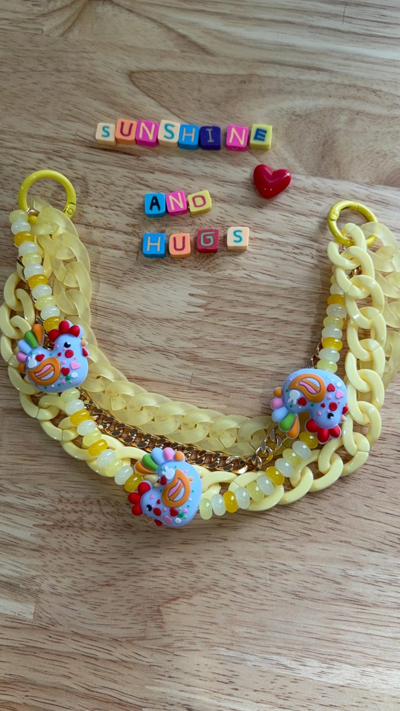 Handmade Chicken Purse Charm, Yellow Acrylic Chain Accessory ...