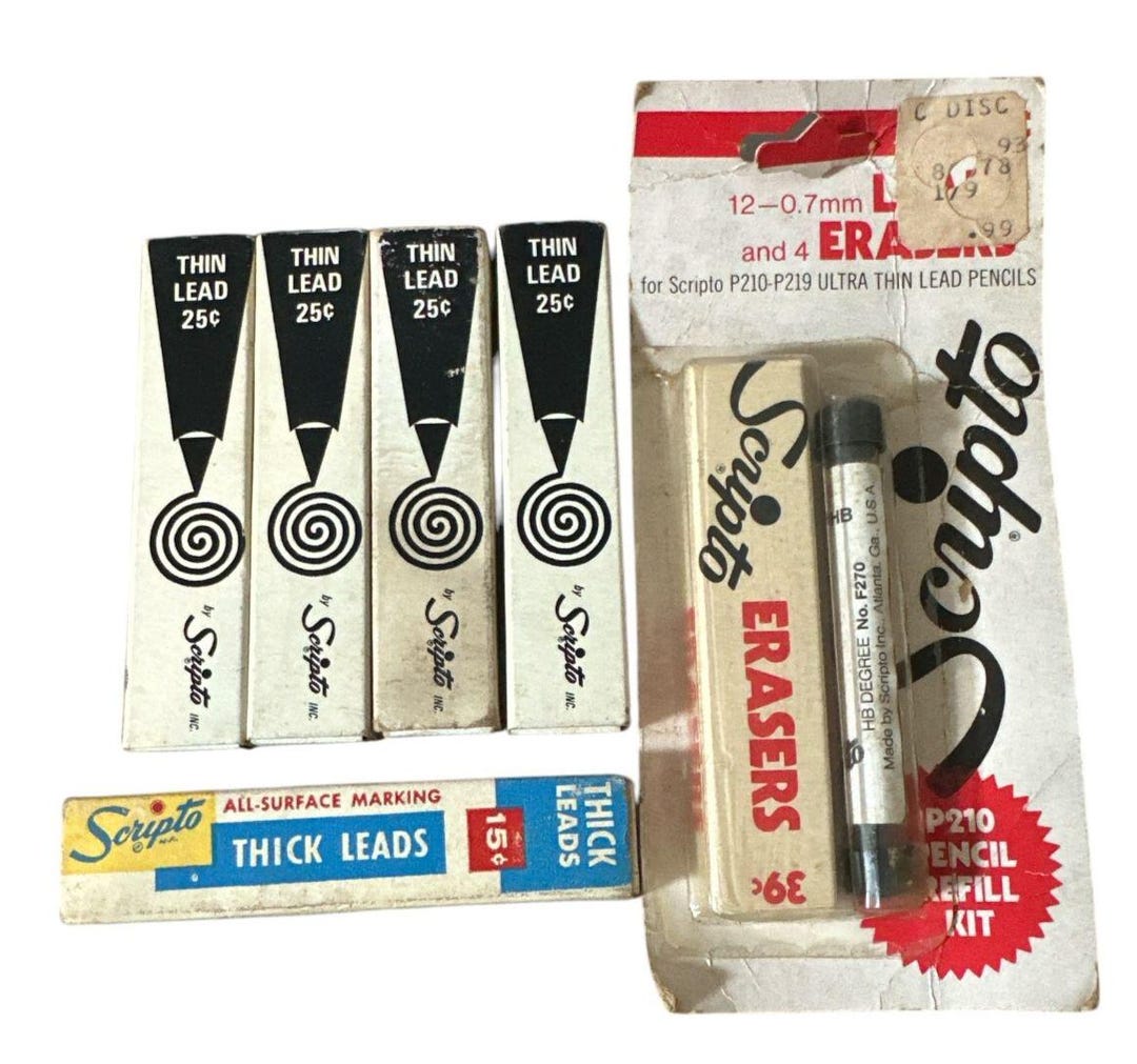 Vintage Scripto Pencil Lead Bundle 4 Thin Lead, 1 Thick Lead, Pencil ...