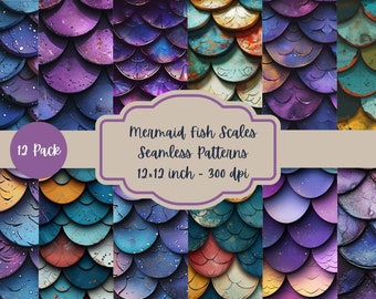 12 Mermaid Fish Scales Digital Paper - SEAMLESS - Printable Papers ...