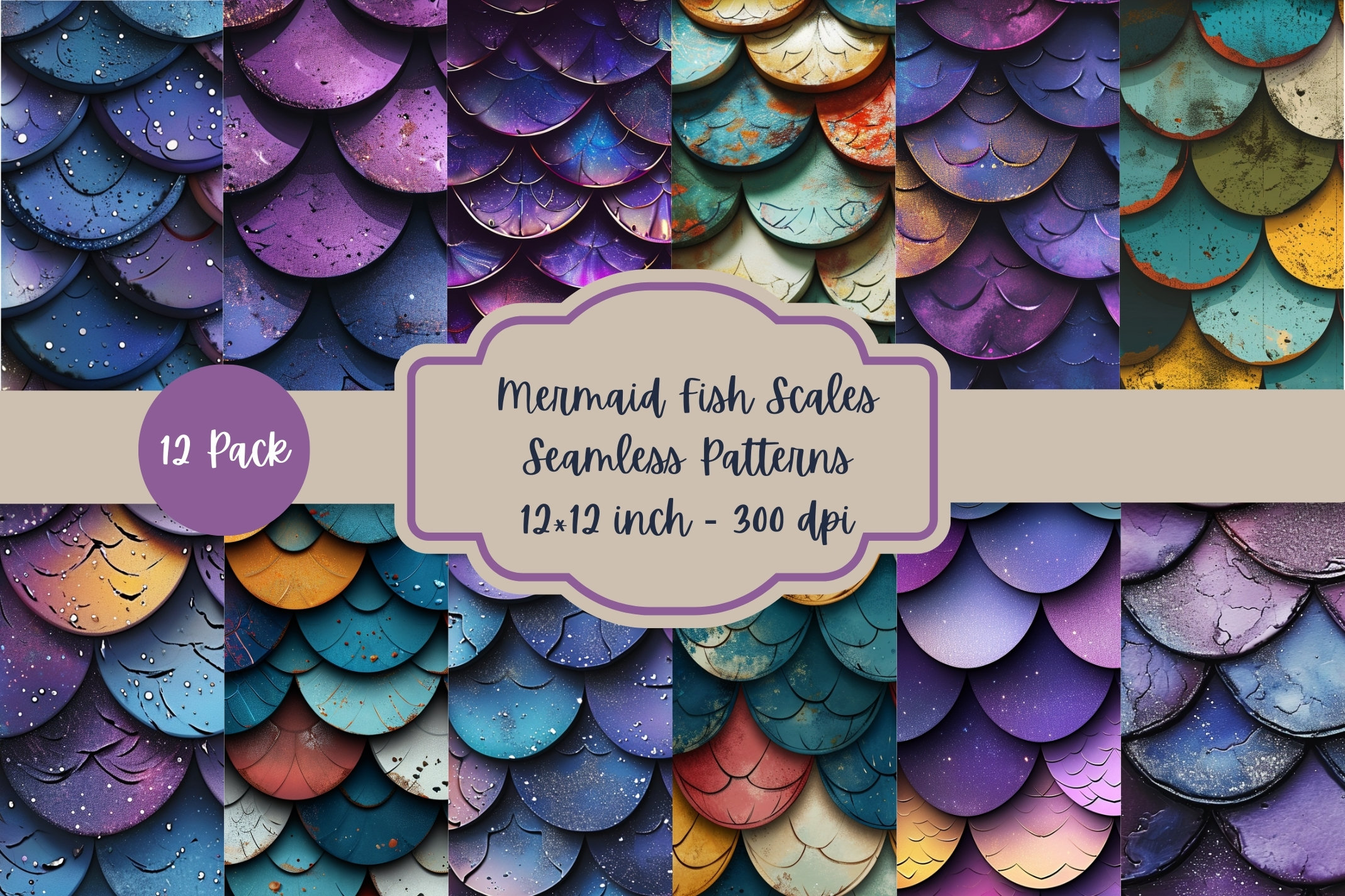 12 Mermaid Fish Scales Digital Paper - SEAMLESS - Printable Papers ...