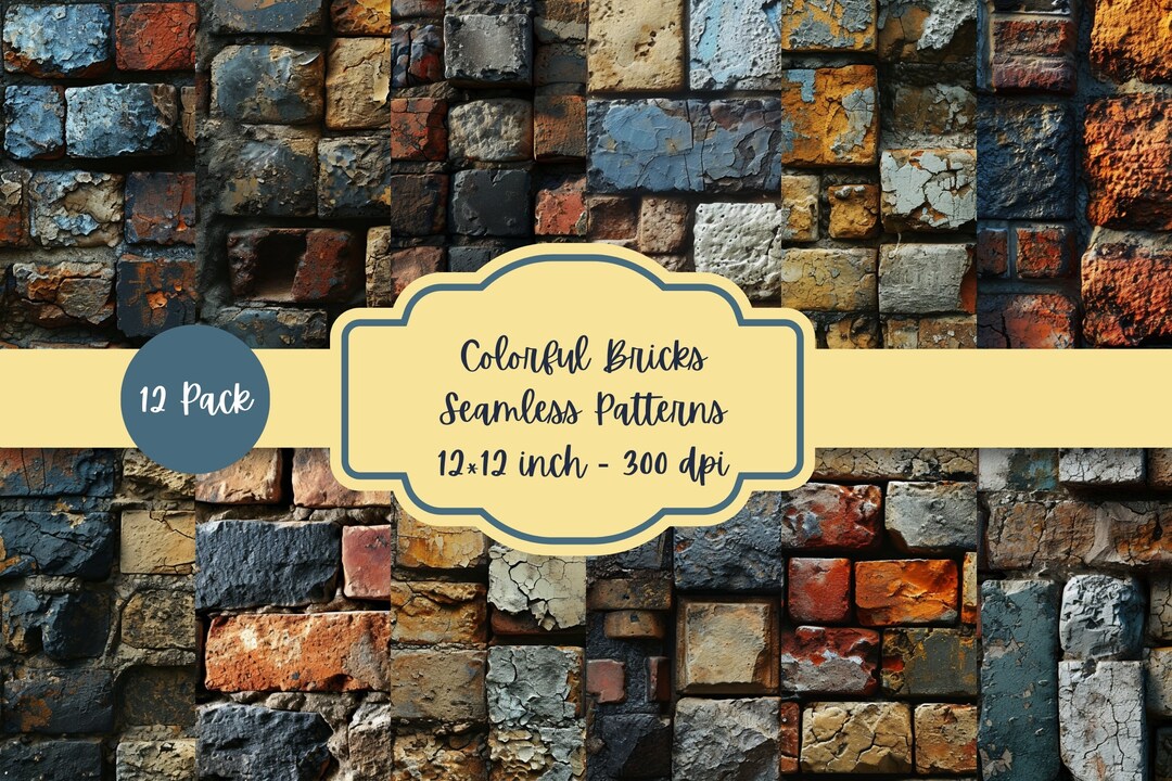 12 Colorful Bricks Digital Paper - SEAMLESS - Printable Papers ...