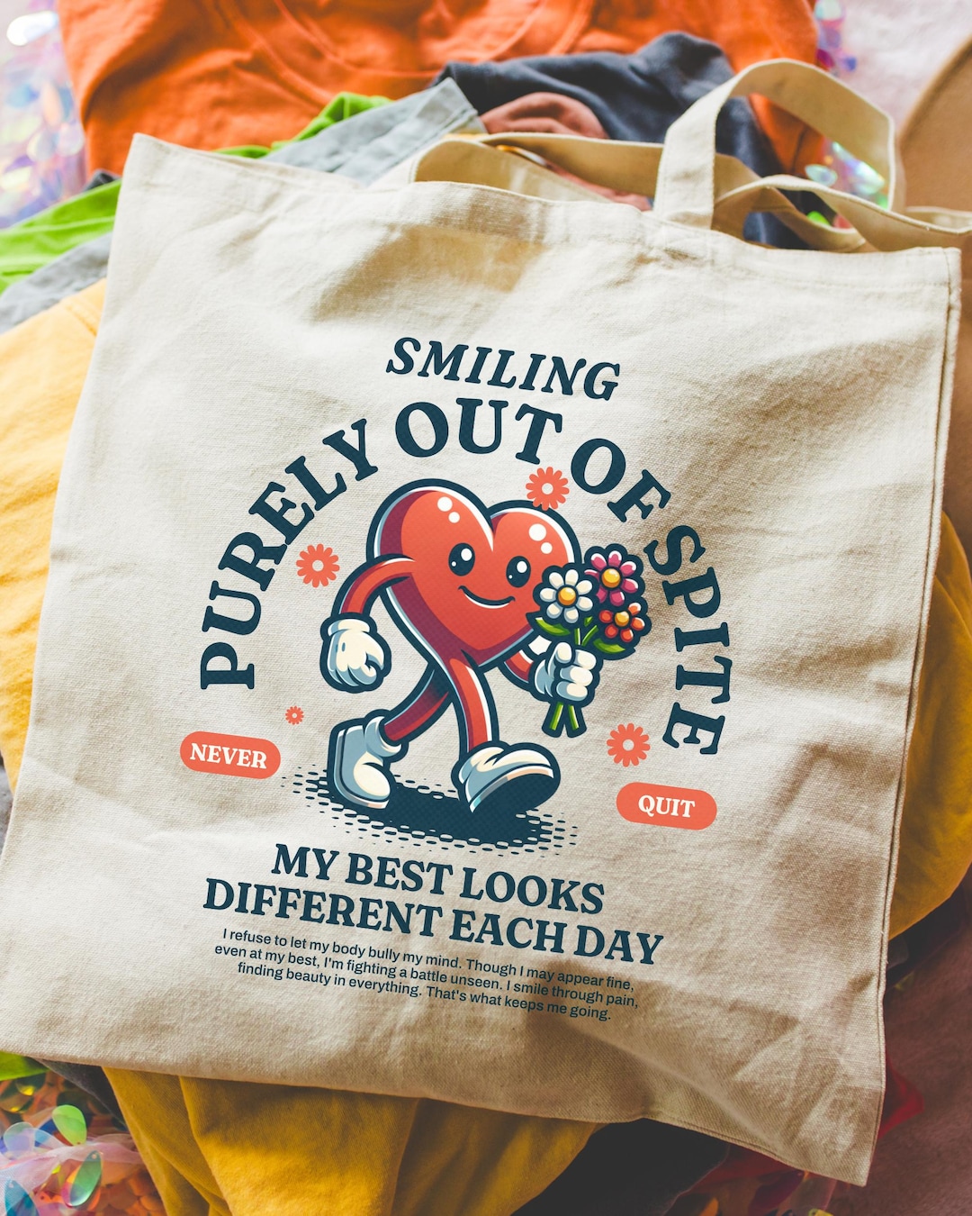 Smiling Purely Out of Spite Canvas Tote Bag Cute Retro Style Chronic ...