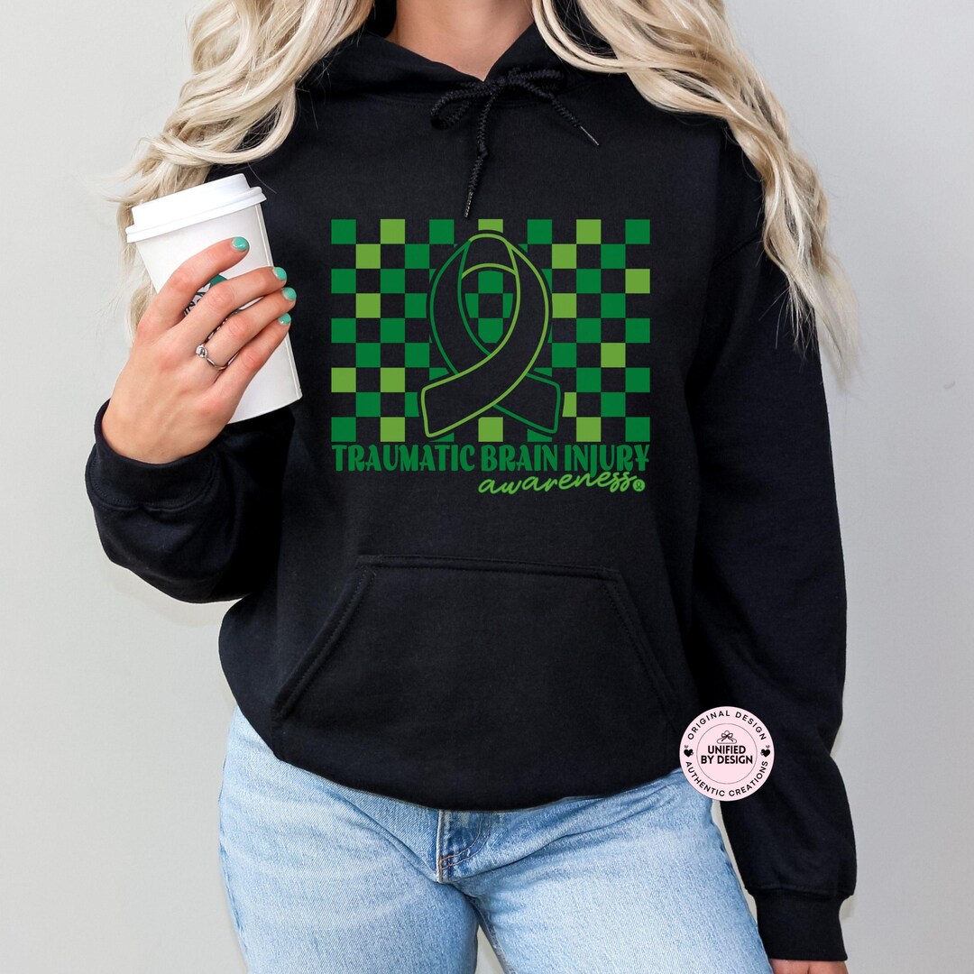 TBI Awareness Hoodie Traumatic Brain Injury Sweatshirt Retro Checkered ...