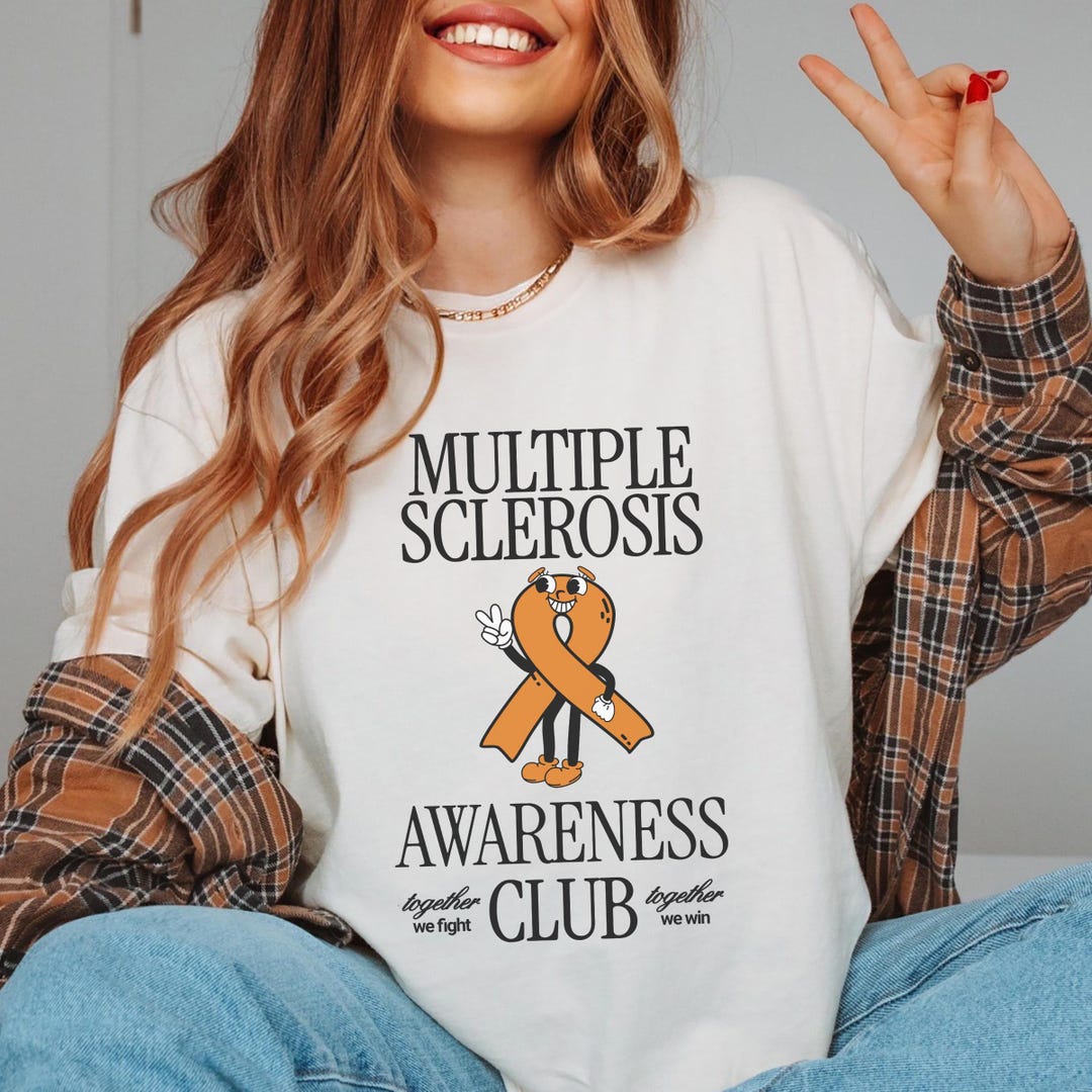 Multiple Sclerosis Awareness Club Shirt MS Warrior Tshirt Orange Ribbon ...