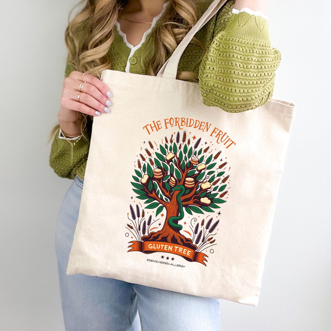 Funny Gluten Tree Tote Bag Forbidden Fruit Gluten Free Gift for Celiac ...