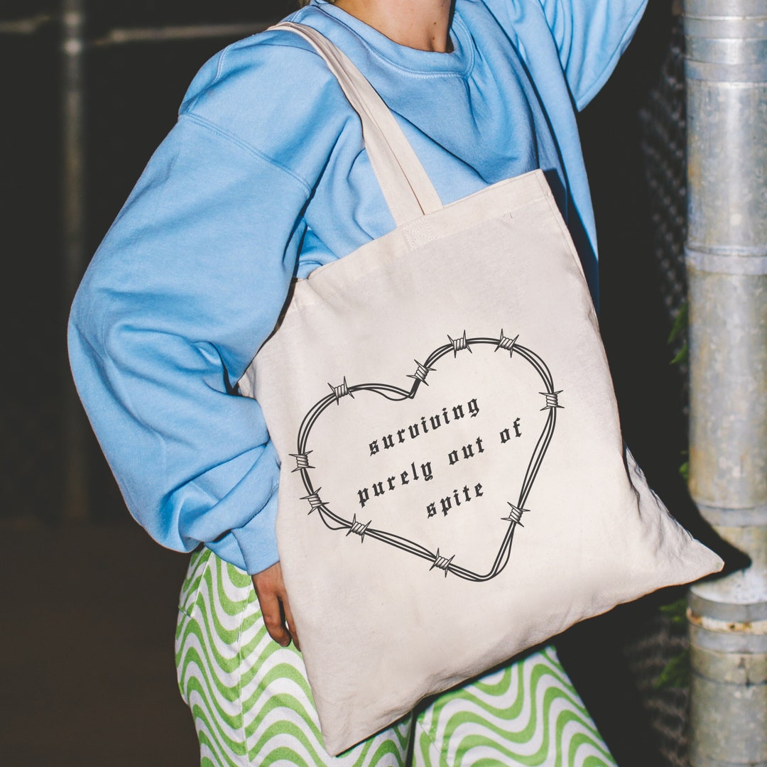 Surviving Purely Out of Spite Heart Goth Tote Bag Dark Humor Gift for ...