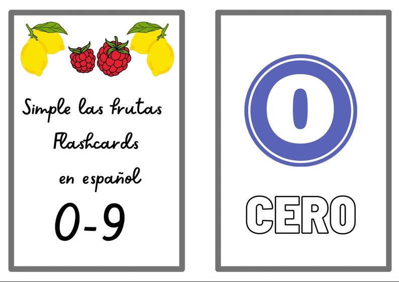 Number Flashcards in Spanish-fruit - Etsy