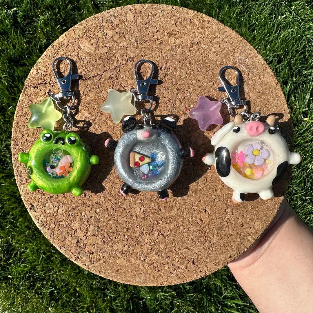 Critter Shaker Charm/keychain | Handmade | Polymer Clay | Liquid Filled ...