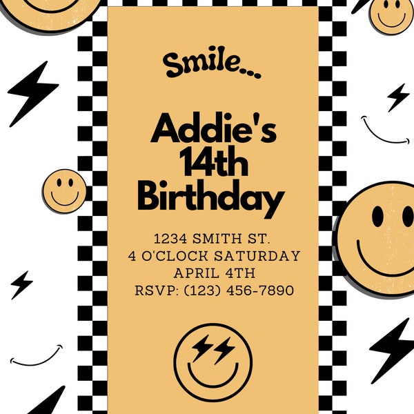 Smiley Face and Checkers Birthday - Etsy
