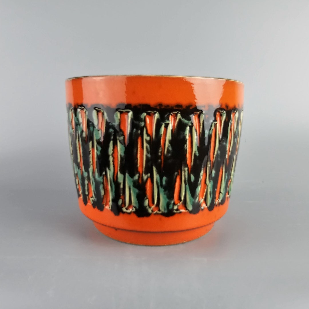 Vintage West German Fat Lava Flower Pot Made by Spara. Colors: Orange ...
