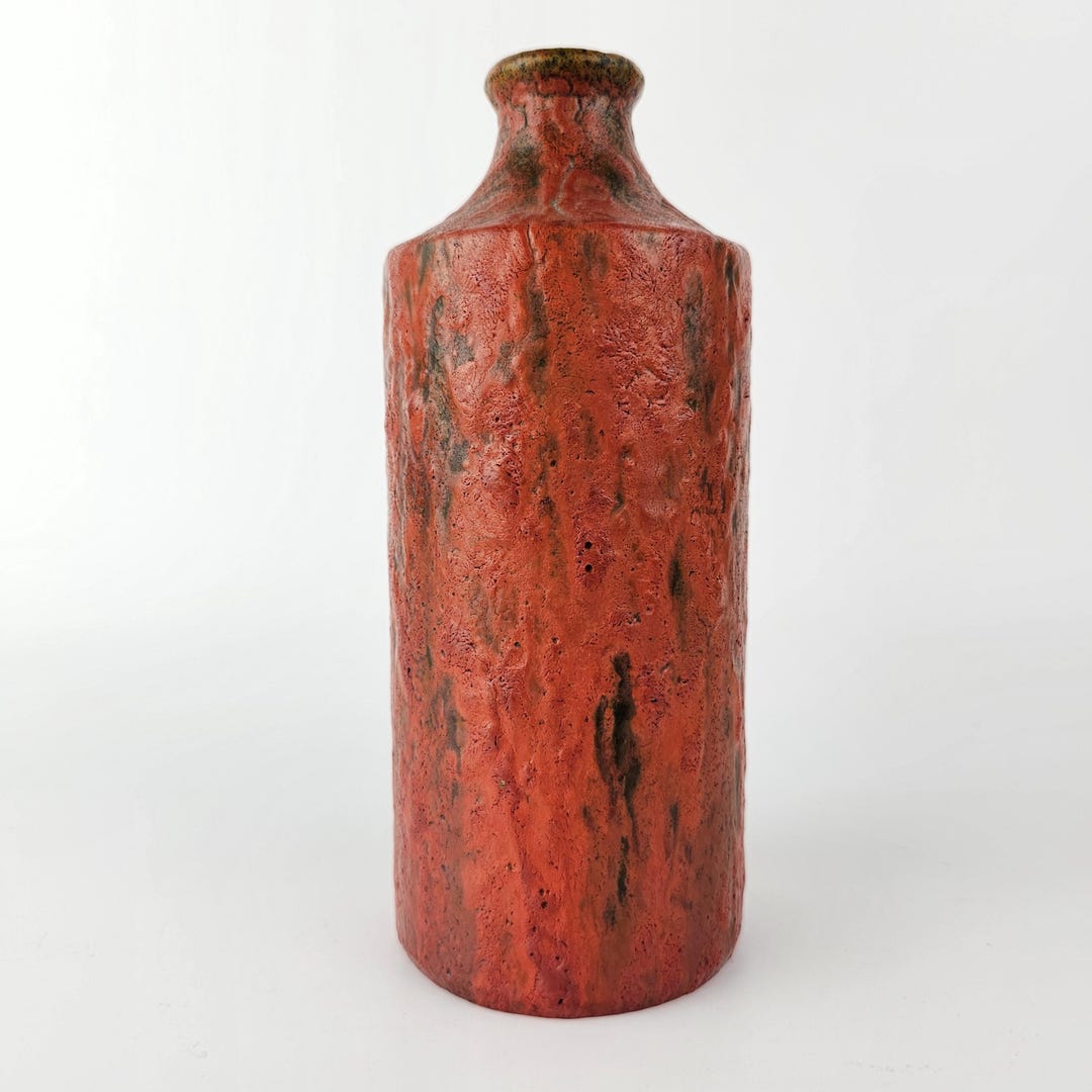 Vintage West German Fat Lava Vase Made by Ruscha. Colours: Red "vulkano ...