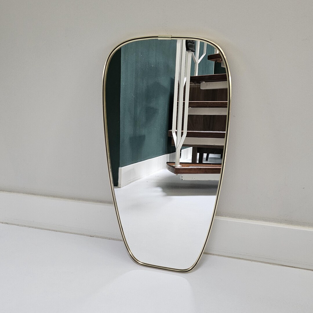Vintage Mirror From the 50s/60s. Oblong Mirror With Brass Frame. Retro ...