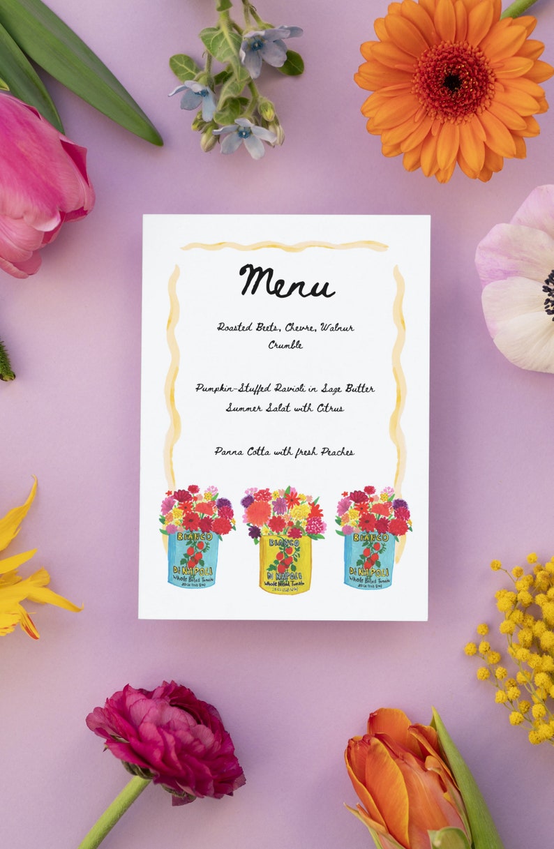 MENU TEMPLATE - Hand-drawn Watercolor Menu With Flowers, Tomato Girl ...