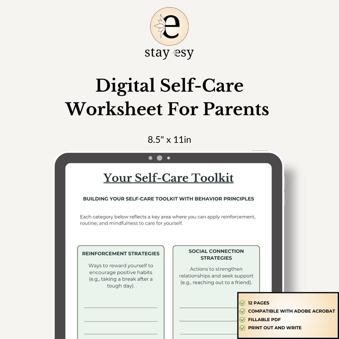 Self-care Worksheet Kit for Parents: Burnout Prevention, Mood ...