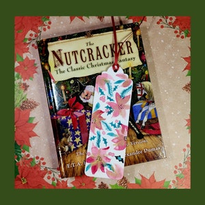 Cute 2x6 Hand-painted Watercolor Bookmark With Red and Gold Festive ...