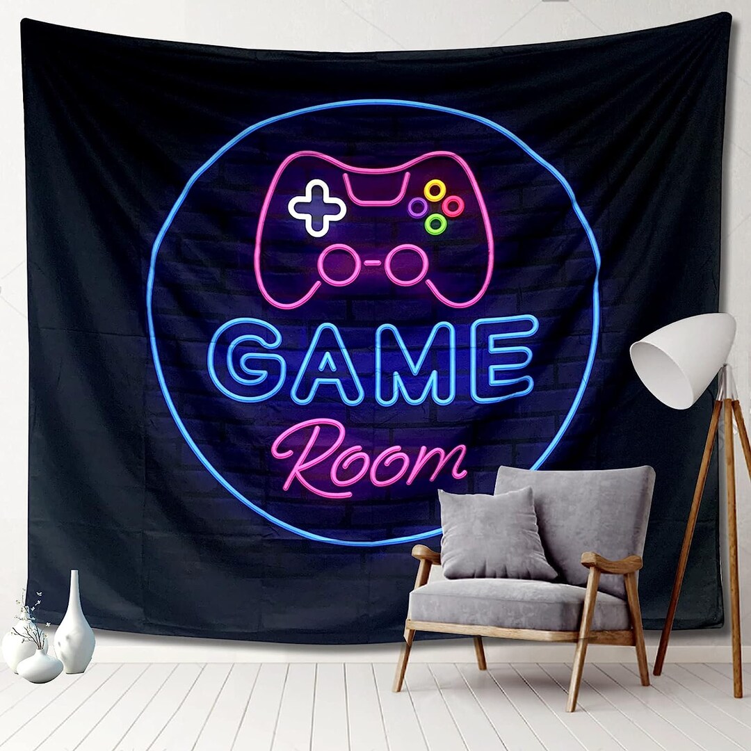 79 X 59 Gamer Tapestry | Gamer Room | Gamer Room Decor | Trippy | Black ...