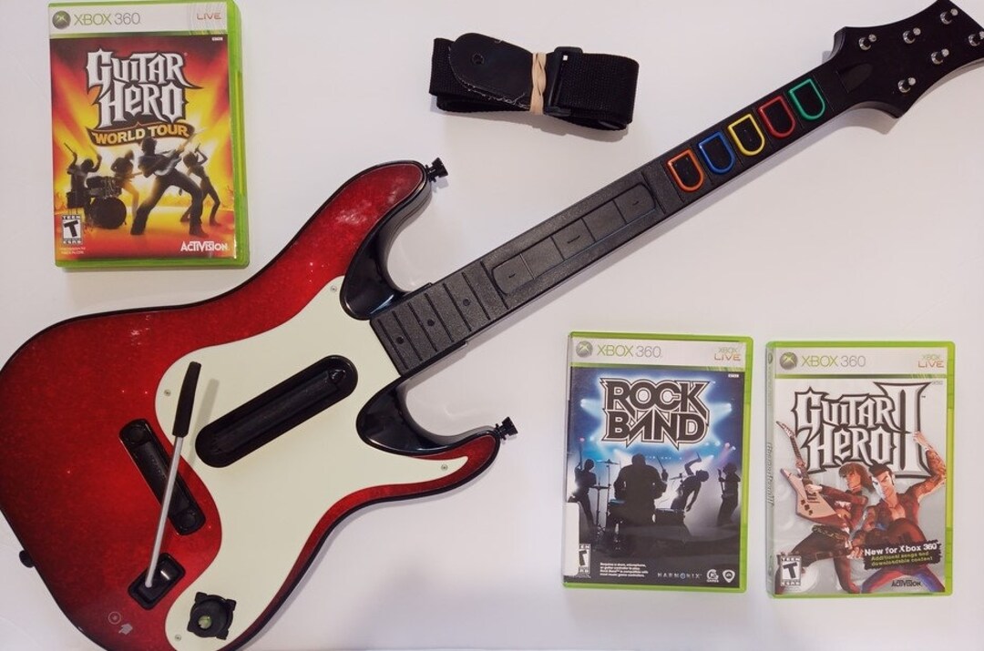 Guitar Hero World Tour Rock Band Red White Controller Bundle Xbox 360 ...