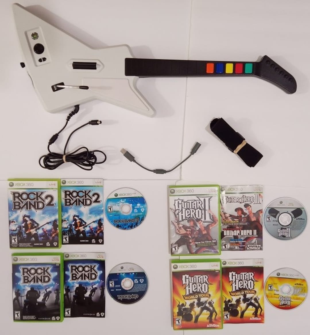 Guitar Hero 2 Rock Band Gibson Xplorer Xbox 360 W/ 4 Games Bundle ...