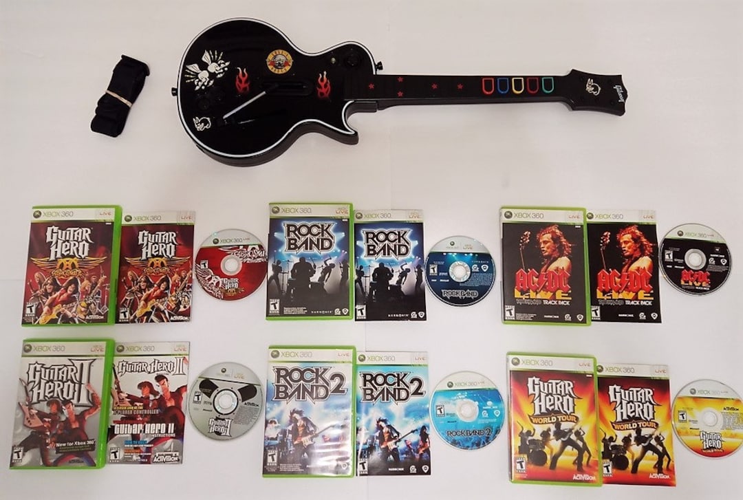 Xbox 360 Guitar Hero Gibson Les Paul Guitar Controller Bundle With 6 ...
