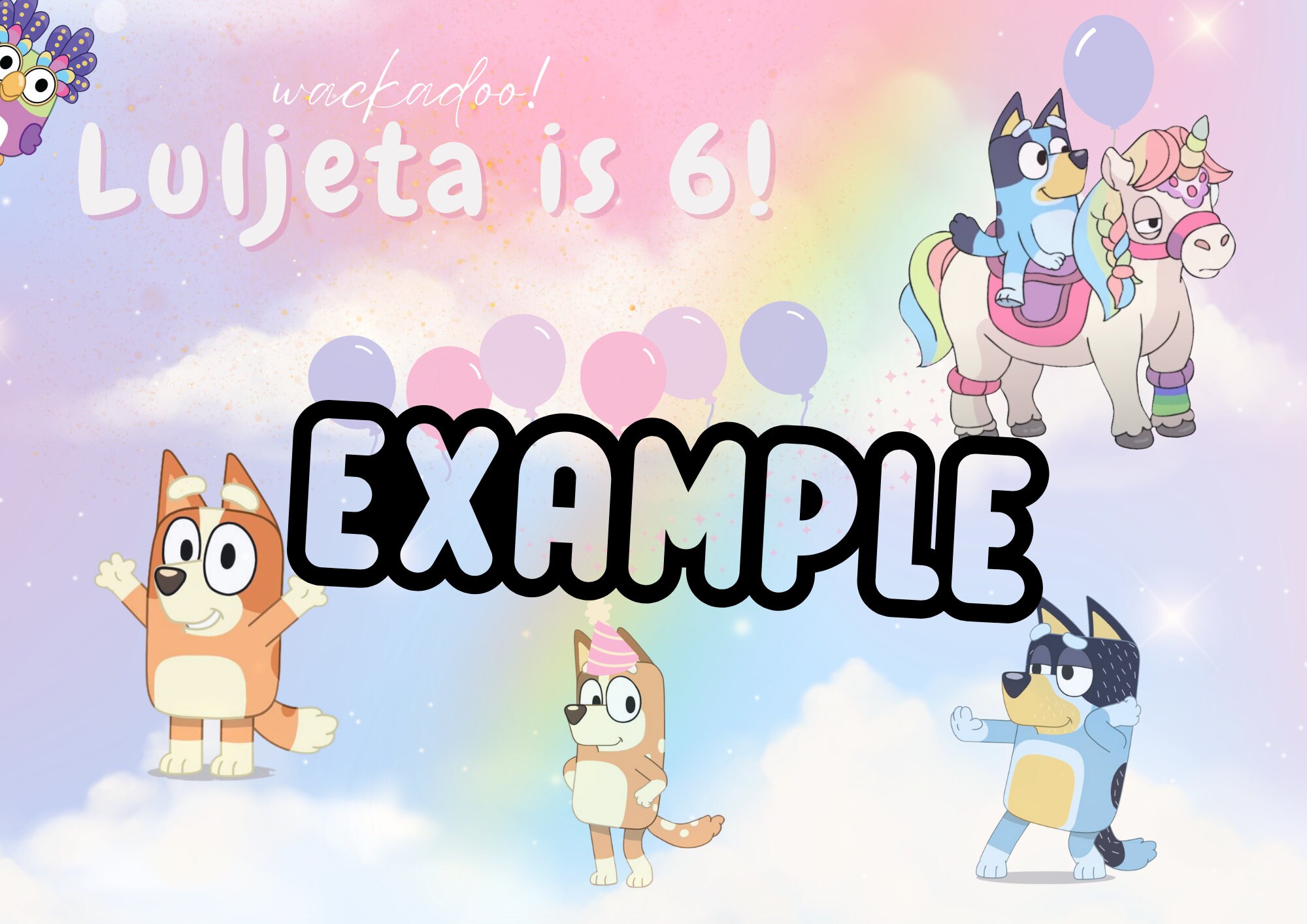 Bluey Birthday Rainbow Unicorn Placematposter Template Fully Customizable Etsy